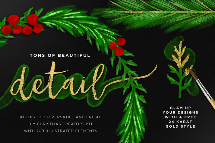 Shimmery Christmas Greenery & Luxe Wreath Illustrations – Creators Couture