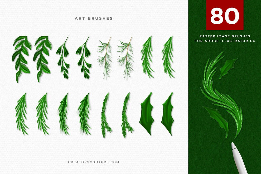 Christmas & Winter Greenery Illustrated Brushes for Adobe Illustrator ...
