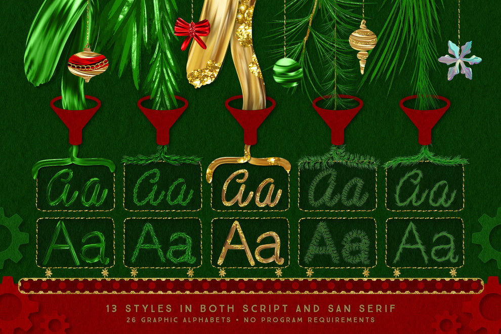 Luxe Holiday Greenery Alphabets: Christmas Lettering & Graphics Bundle ...