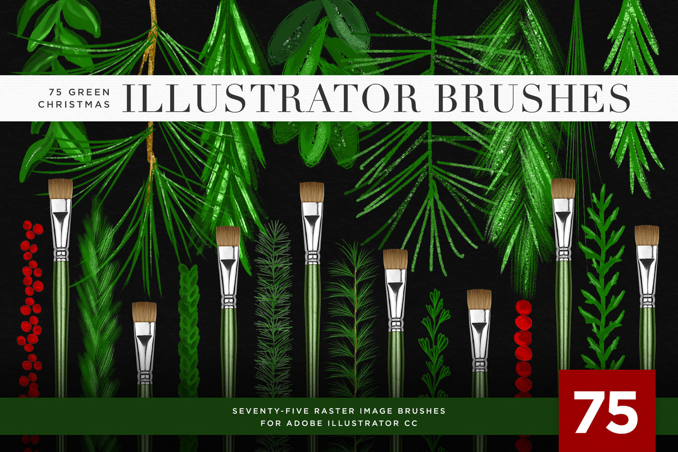 Christmas & Winter Greenery Illustrated Brushes for Adobe Illustrator ...
