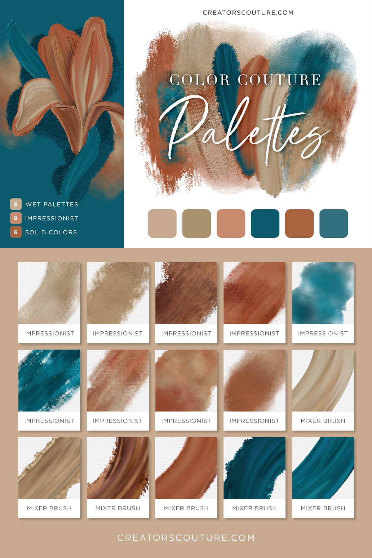 Fashion Inspired Photoshop Brush Color Palettes | Teal and Peach Sophi ...